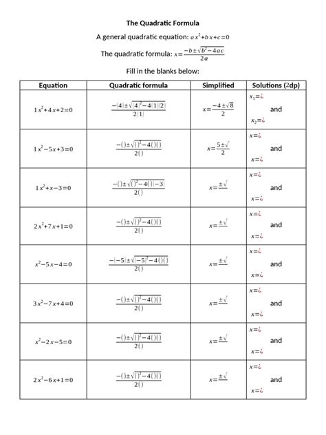 The Quadratic Formula Questions Scaffolded Pdf Quadratic Equation