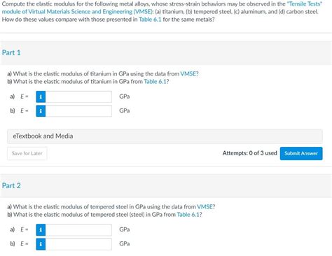 Solved Compute The Elastic Modulus For The Following Metal