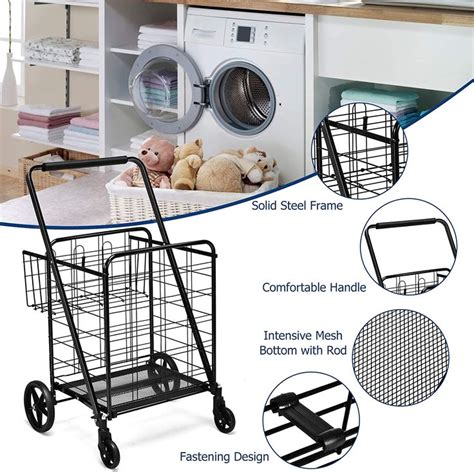 Portable Jumbo Double Basket Utility Grocery Cart Heavy Duty Folding