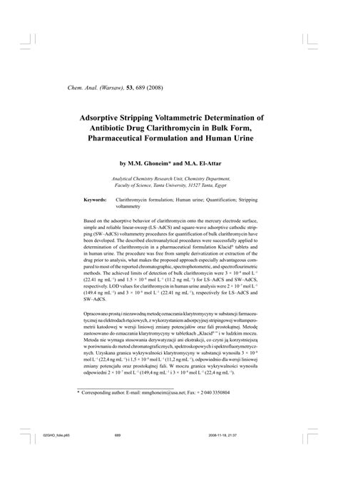 Pdf Adsorptive Stripping Voltammetric Determination Of Antibiotic Drug Clarithromycin In Bulk