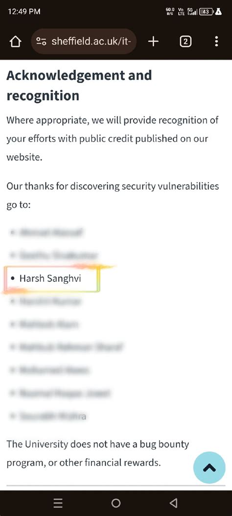 Harsh Sanghvi On Linkedin Bugbounty Halloffame Sheffielduniversity Ethicalhacking Bugbounty…