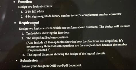 Solved Function Design Two Logical Circuits Bit Full Chegg Com