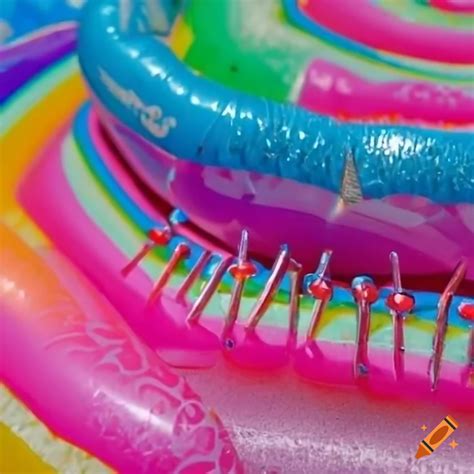 Close Up Of Sharp Nails Piercing A Colorful Pool Float On Craiyon
