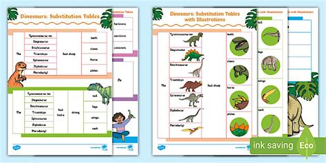 Editable Dinosaurs Substitution Tables Twinkl