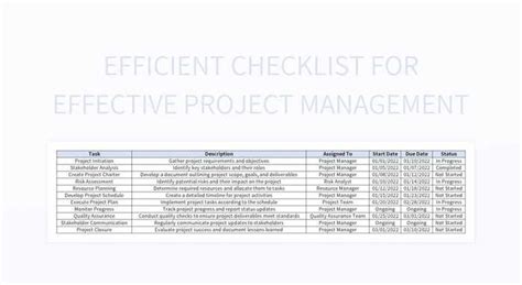 Efficient Checklist For Effective Project Management Excel Template Free Download Pikbest