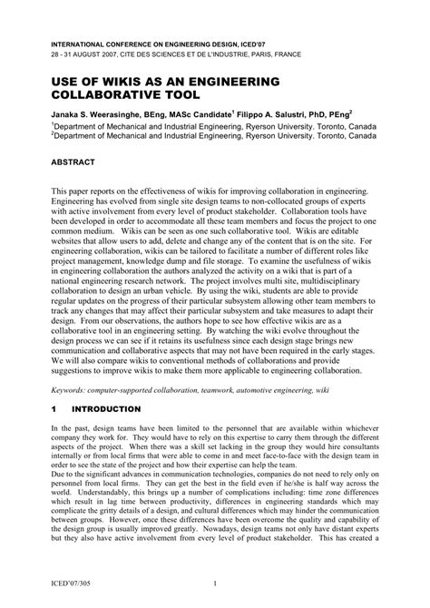 Pdf Use Of Wikis As An Engineering Collaborative Tool