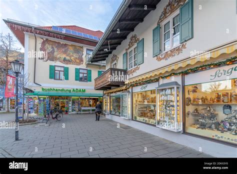 Town Shops At Christmas Garmisch Partenkirchen Bavaria Germany