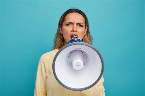 Free Photo Angry Young Girl Shouting In Loud Speaker
