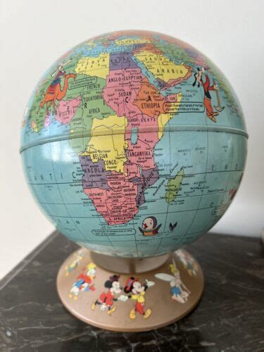 Walt Disney Rand Mcnally World Globe Characters Donald Pluto 1950s Vtg