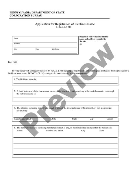 Pennsylvania Application For Registration Of Fictitious Name