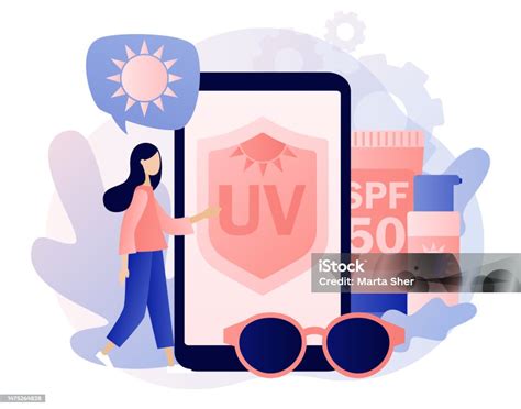 자외선 차단 개념 튜브와 자외선 차단제 크림 로션 젤 병 Spf 수준이 다른 제품 Spf 방패 현대 평면 만화 스타일 흰색 배경에 벡터 그림 햇볕 차단 로션에 대한 스톡