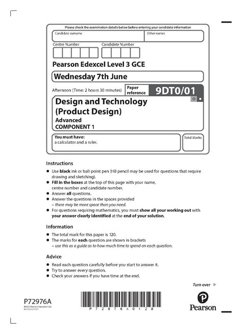 Pearson Edexcel A Level Design And Technology Paper 1 2023 Question Paper 9dt001 Product