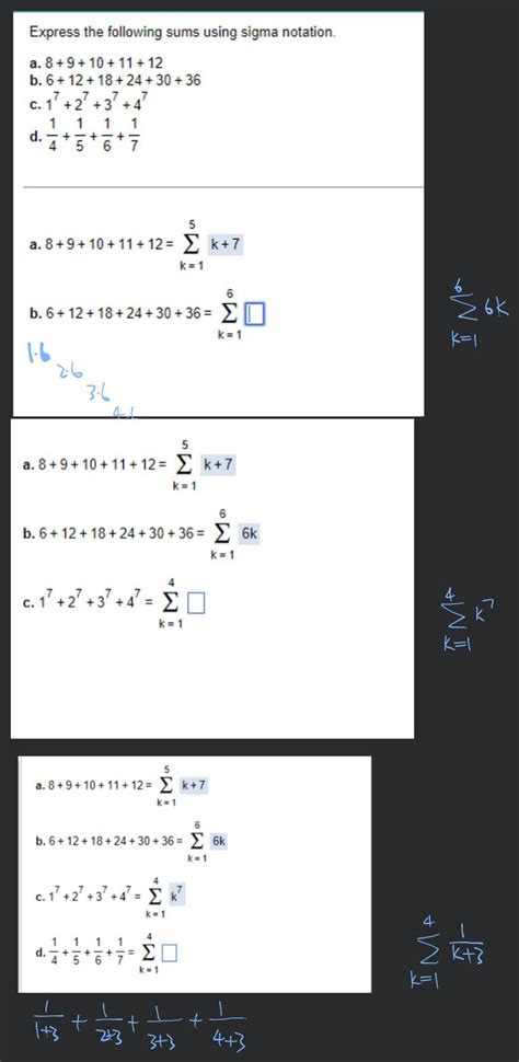 Express The Following Sums Using Sigma Notationa 89101112b 612