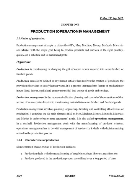 Production Mgt Chapter One Pdf Lean Manufacturing Secondary