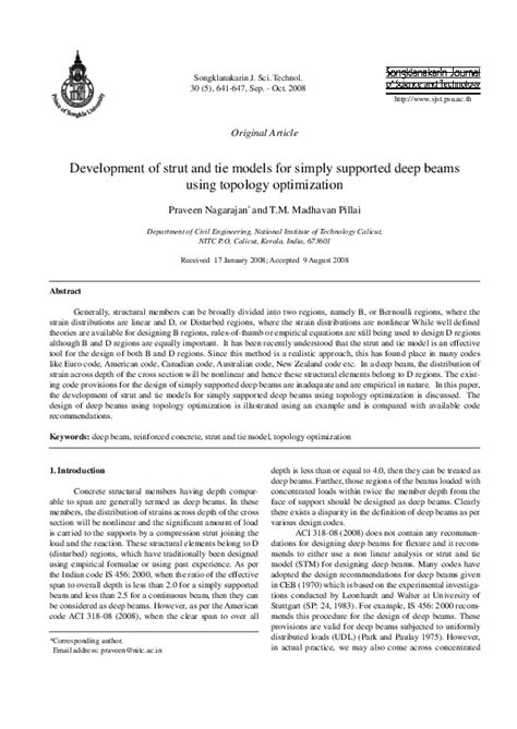 Pdf Development Of Strut And Tie Models For Simply Supported Deep