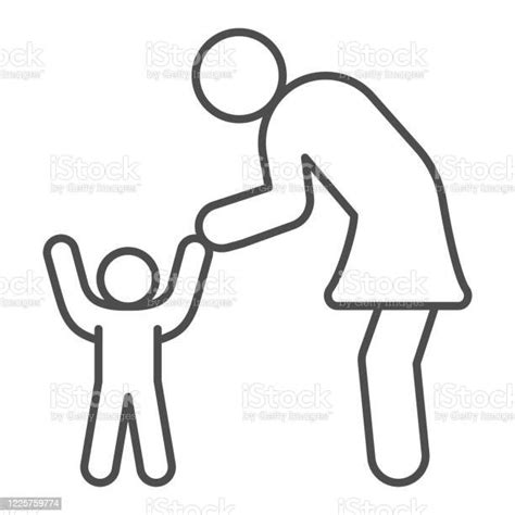 어머니와 아들 얇은 라인 아이콘 1 6 월 어린이 보호의 날 개념 엄마와 그녀의 아기 기호 흰색 배경 아이 와 부모 아이콘 개요