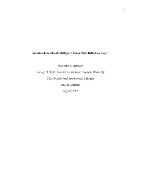 Reflection Paper Template Social And Emotional Intelligence Power
