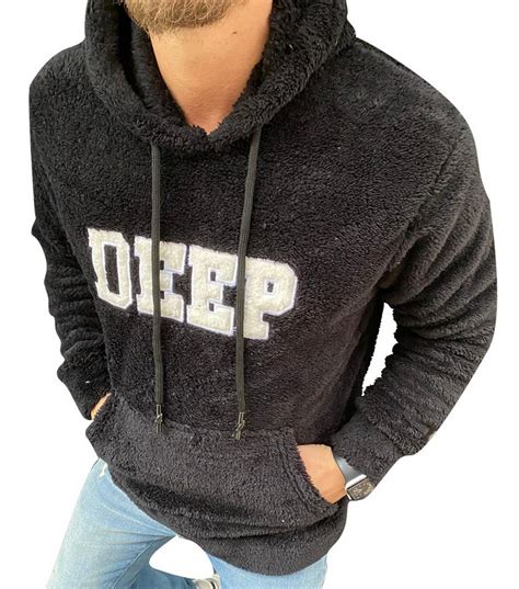 Megaman Jeans Kapuzenpullover Herren Teddyfell Hoodie Kapuzenpullover
