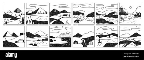 Nature Field Landscape Scenery Four Seasons Set Abstract Glyph Nature Monthly Calendar Twelve