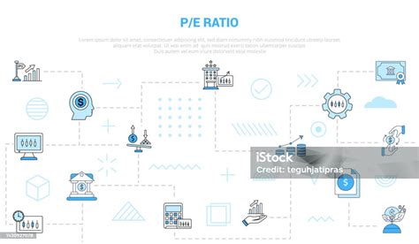 Pe 비율 현대 파란 색깔 작풍을 가진 아이콘 세트 템플리트 기치와 사업 개념 아이콘에 대한 스톡 벡터 아트 및 기타 이미지