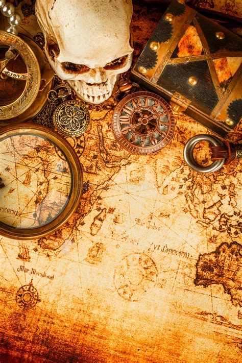 Vintage Compass Lies On An Ancient World Map Stock Image Image Of