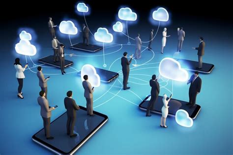 Premium Photo Cloud Networking With People Files Dropping Through