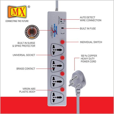 Mx 4 Outlet Spike Surge Protector With Universal Socket Individual