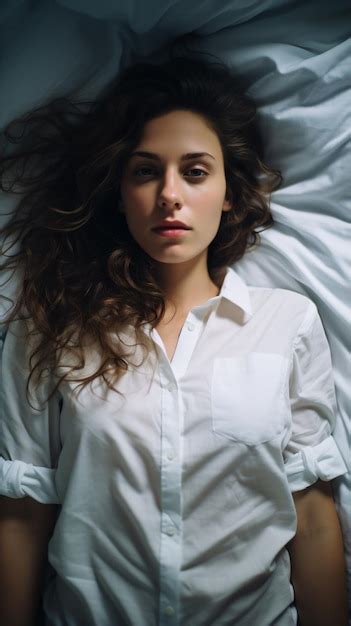 Premium Photo A Woman Laying In Bed With Her Hair Blowing In The Wind