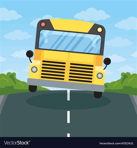 School Bus Front In Road Royalty Free Vector Image