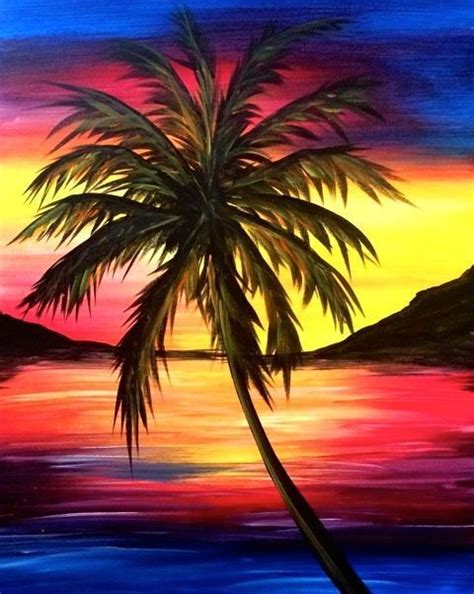 Sunset Palmsunset Palm Palm Trees Painting Sunset Painting Tree