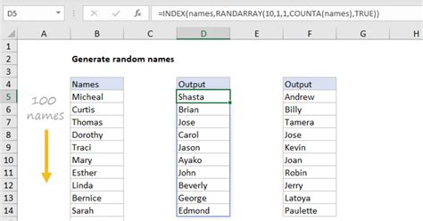 Random List Of Names Excel Formula Exceljet