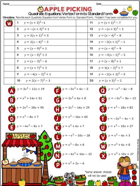 Quadratics Standard Form To Vertex Form Worksheet