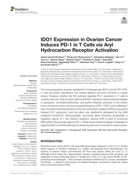 Pdf Ido1 Expression In Ovarian Cancer Induces Pd 1 In T Cells Via