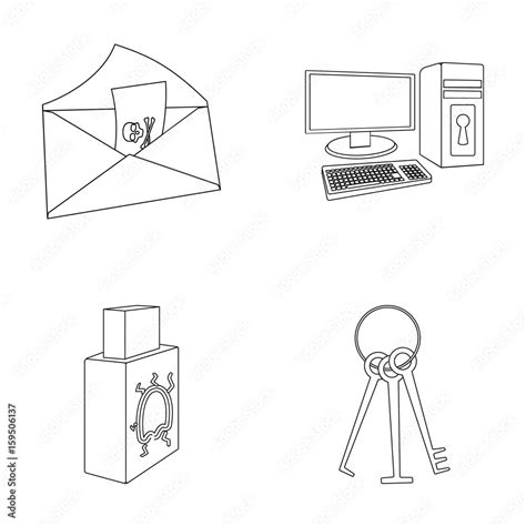 Virus Monitor Display Screen Hackers And Hacking Set Collection Icons In Outline Style
