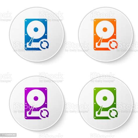 컬러 하드 디스크 드라이브 동기화 새로 고침 아이콘 흰색 배경에 고립 원 버튼의 색상 아이콘을 설정 합니다 벡터 일러스트 0명에 대한 스톡 벡터 아트 및 기타 이미지