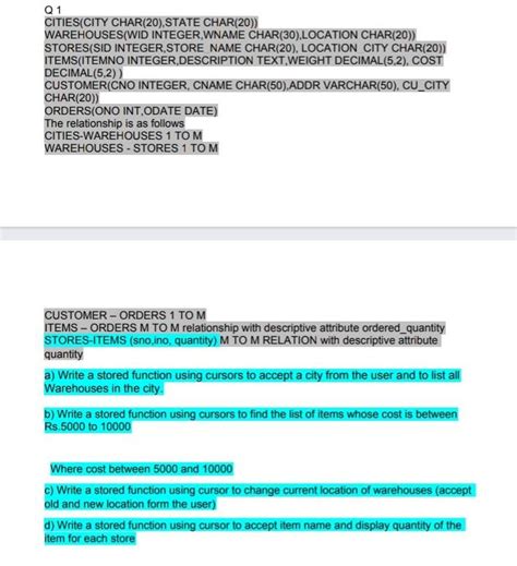 Solved Q CITIES CITY CHAR STATE CHAR Chegg Com