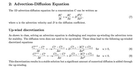 Solved 2 Advection Diffusion Equation The 1d