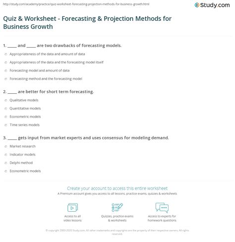 Quiz Worksheet Forecasting Projection Methods For Business Growth Study Com