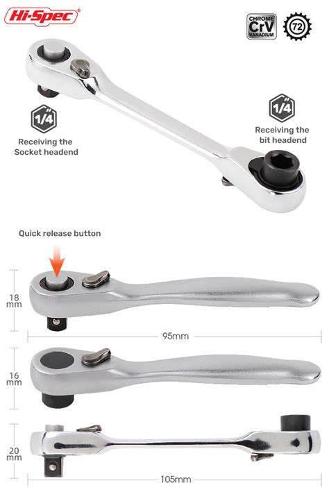 Badu Bg Мини 1 4 гаечен ключ с тресчотка Двустранни бързи гнезда Гаечен ключ с тресчотка