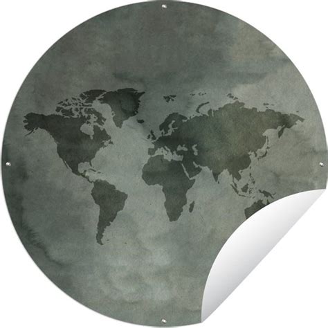 Tuincirkel Wereldkaart Grijs Simpel 90x90 Cm Ronde Tuinposter