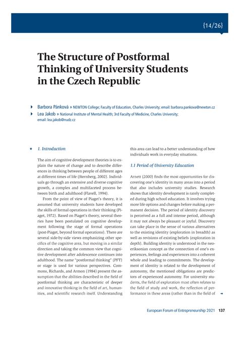 Pdf The Structure Of Postformal Thinking Of University Students In