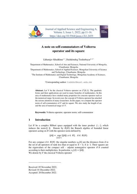 pdf note on self commutators of volterra operator and its square