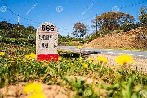 Road Milestone Indicating 666th Kilometer On Famous National Road N2
