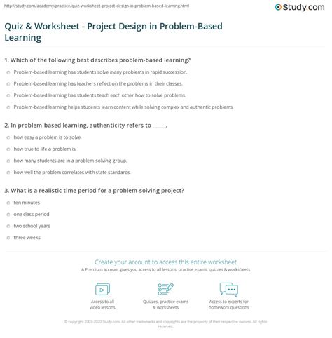 Quiz And Worksheet Project Design In Problem Based Learning