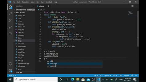 Depth First Search Dfs For A Graph Using Python Programming Youtube