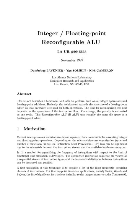 Pdf Integerfloating Point Reconfigurable Alu