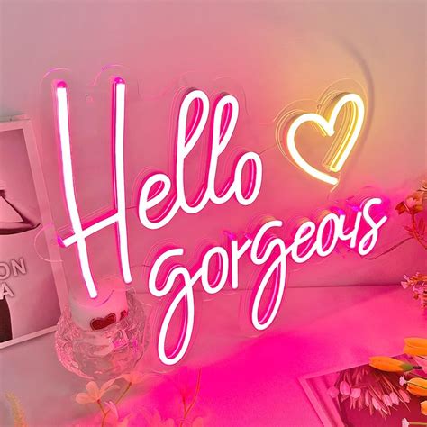 Large Hello Gorgeous Neon Signs For Girls Bedroom Wall Decor Romantic