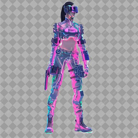 Young Woman Cyberpunk Assassin With Sleek Form Neon Accented Isolated
