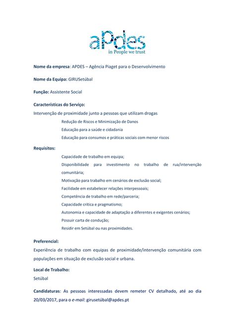 Apdes Encontra Se A Recrutar Assistente Social
