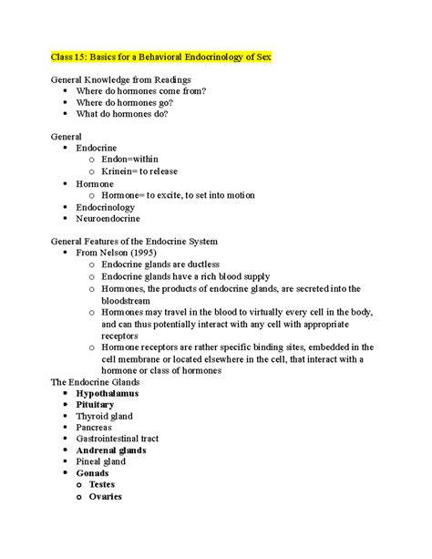 Module 3 Notes Unit 3 Class 15 Basics For A Behavioral Endocrinology Of Sex General